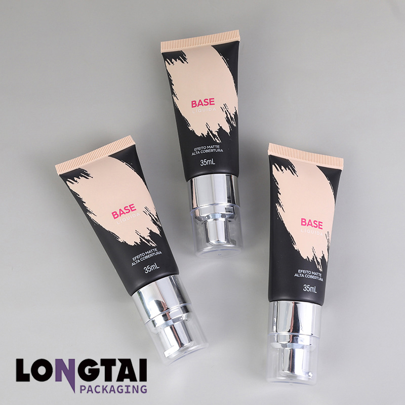 35ml foundation cream tube with silver airless pump - Longtai pack