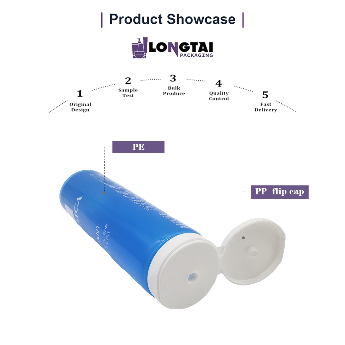 200ml gel/cream packaging tube with thin flip top cap - Longtai pack